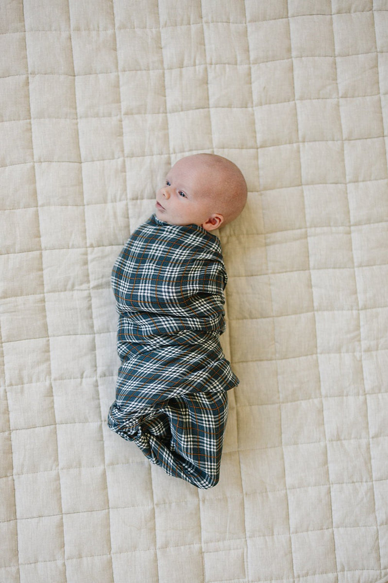 Navy Plaid Muslin Swaddle Blanket – ROOLEE
